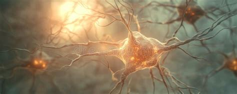 Close Up Of Neurons With Glowing Synapses Scientific Illustration