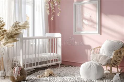 A Nursery Room With A White Crib And A White Wall Stock Image Image Of Lifestyle Generated