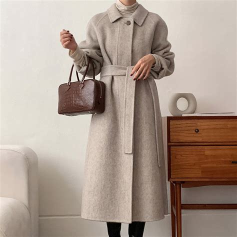 하이디엠 Made 153cm 키작녀 고급 핸드메이드 알파카 울 롱 코트 위시버킷