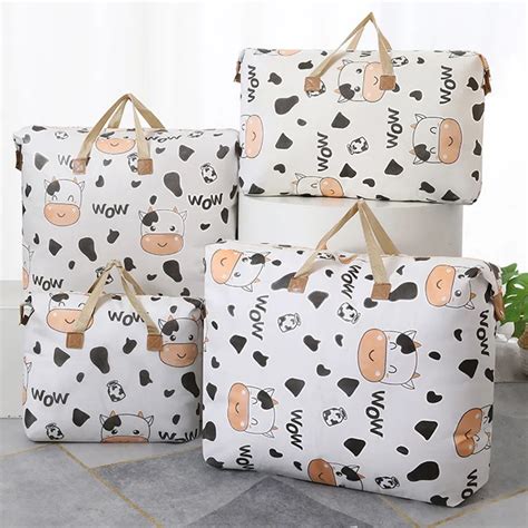 손잡이가 달린 대용량 보관 가방 부드러운 두꺼운 옥스포드 여행 가방 이불 담요 양동이 패션 암소 접이식 보관 가방 Aliexpress