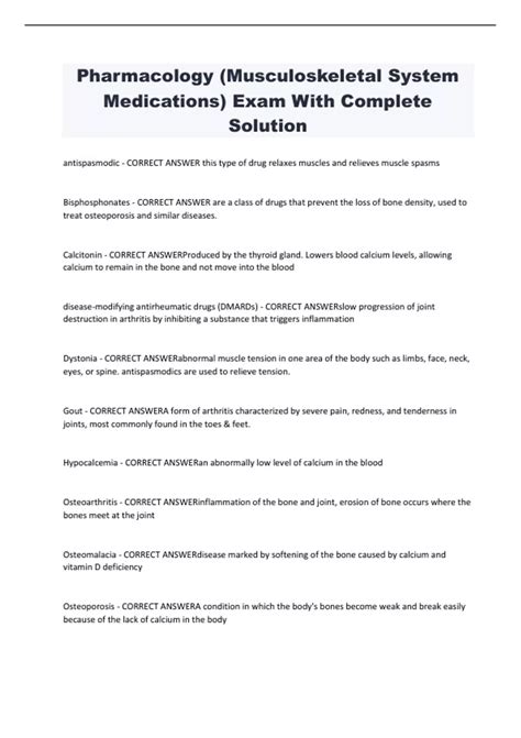 Pharmacology Musculoskeletal System Medications Exam With Complete