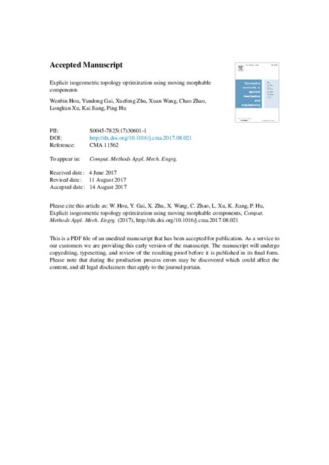 Pdf Explicit Isogeometric Topology Optimization Using Moving Morphable Components