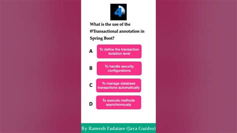 Spring Boot Quiz 28 What Is The Use Of Transactional Annotation In Springboot Quiz Mcq