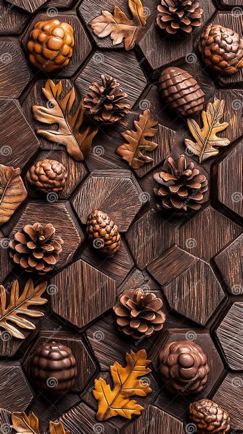 Wooden Hexagons With Textures Pinecones And Leaves Create A Rich Autumn Aesthetic Perfect For