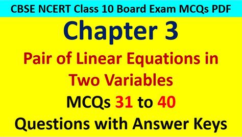 Extra Mcq Questions Class 10 Maths Chapter 3 Linear Equations