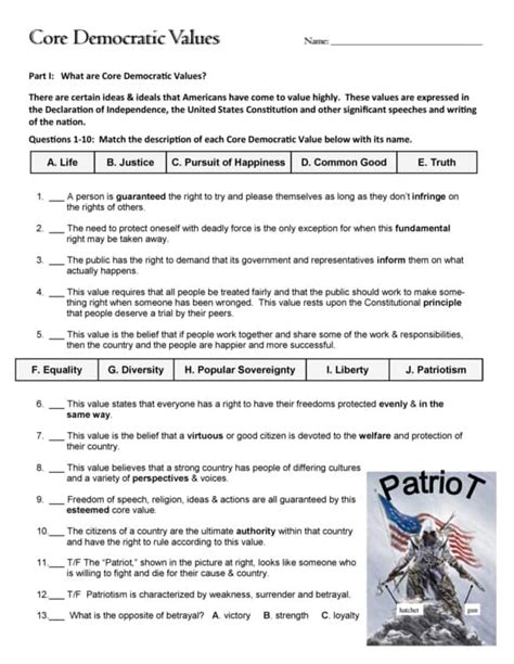 Core Democratic Values Characteristics Of Democracy Guided Inquiry