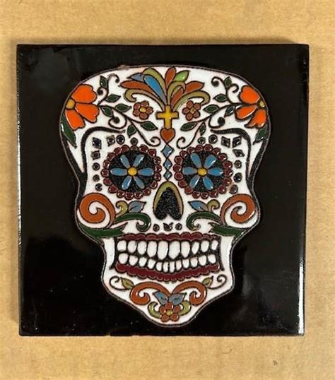 4” Hand Crafted Tile Of Day Of The Dead Dia De Los Muertos Sugar Skull 29248 Etsy