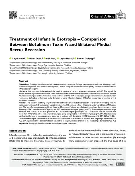 Pdf Treatment Of Infantile Esotropia Comparison Between Botulinum