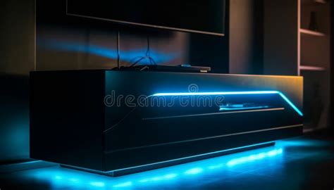 glowing blue computer monitor illuminates modern home interior