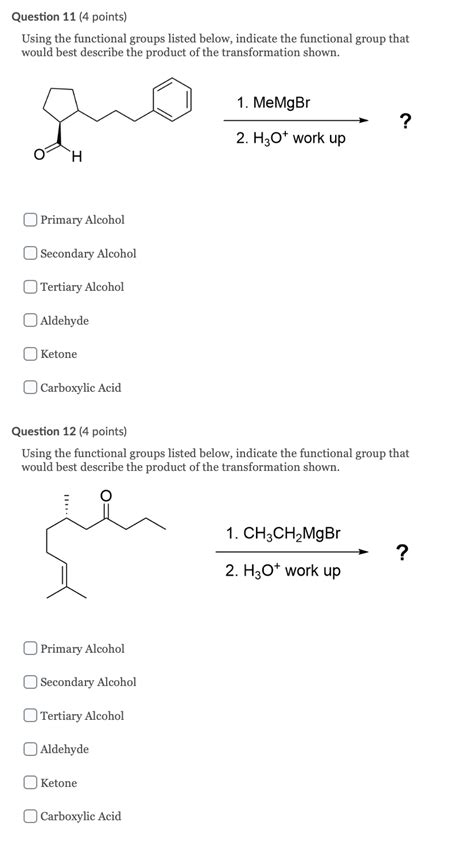 Solved Question Points Using The Functional Groups Chegg
