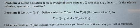 solved problem a define a relation r on r by xry iff there