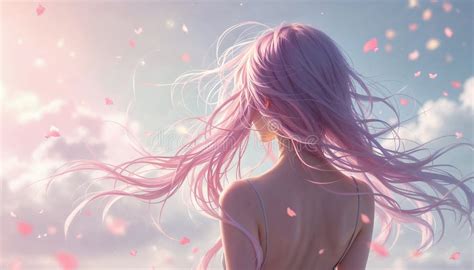 Anime Girl Back Shot Elegant And Mysterious Silhouette Stock