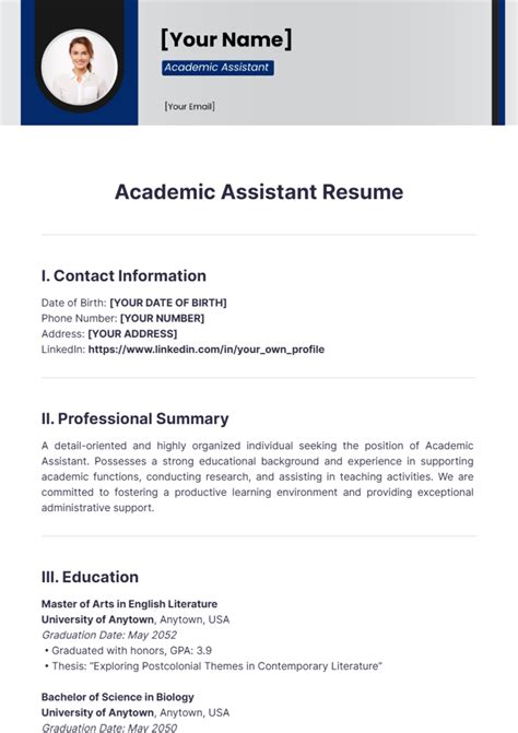 Academic Assistant Resume Edit Online And Download Example