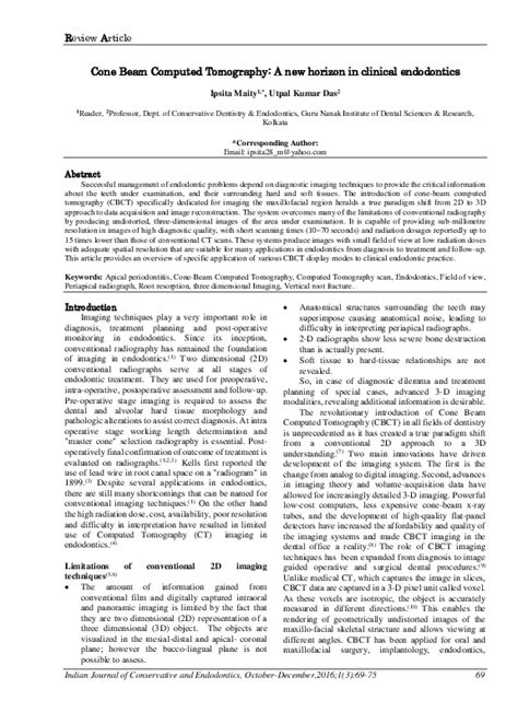 Pdf Cone Beam Computed Tomography A New Horizon In Clinical Endodontics Ipsita Maity
