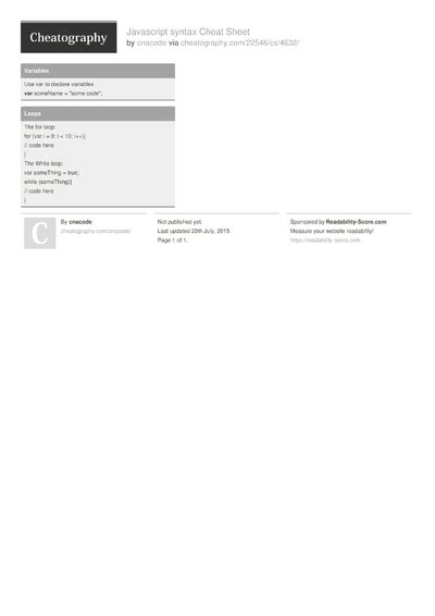 185 Javascript Cheat Sheets Cheat Sheets For Every