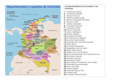 Mapa De Colombia Con Departamentos Y Capitales Docx