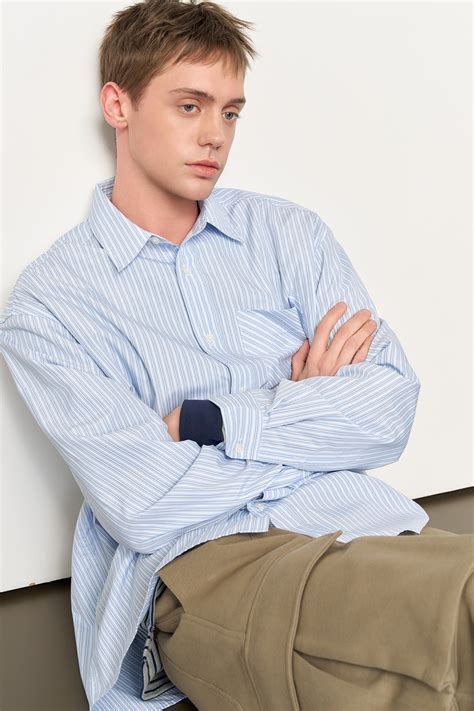 제너럴아이디어 Unisex 베이직 스트라이프 셔츠 [sky Blue]