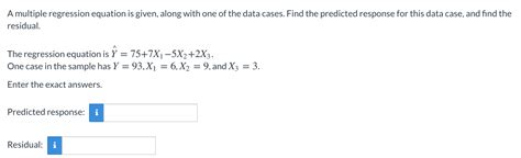 Solved A Multiple Regression Equation Is Given Along With Chegg
