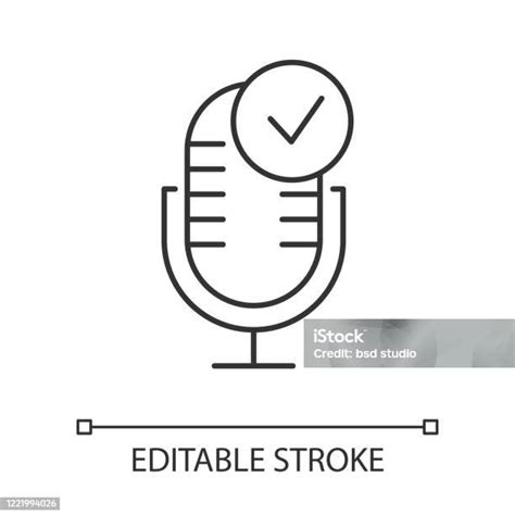 마이크 설치 선형 아이콘입니다 사운드 레코더가 연결되었습니다 연결에 성공했습니다 음성 제어 가는 선 그림입니다 등고선 기호입니다 벡터 절연 윤곽선 도면 편집 가능한 스트로크