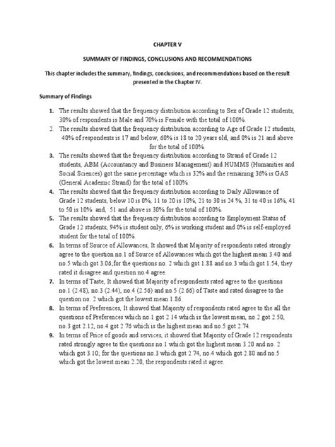 This Chapter Includes The Summary Findings Conclusions And
