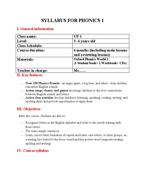 Syllabus For Phonics 1 Pdf Phonics Writing