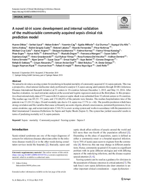 Pdf A Novel Id Iri Score Development And Internal Validation Of The Multivariable Community
