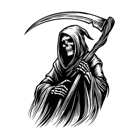 A Black And White Drawing Of A Grim Reaper Holding A Scythe 39846033