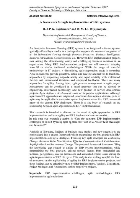 Pdf A Framework For Agile Implementation Of Erp Systems