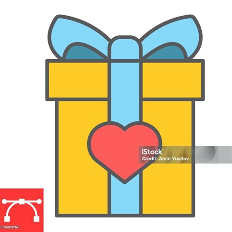기프트 컬러 라인 아이콘 발렌타인 데이와 사랑 패키지 선물 기호 벡터 그래픽 편집 스트로크 채워진 윤곽선 아이콘 Eps 10 검은색에 대한 스톡 벡터 아트 및 기타 이미지