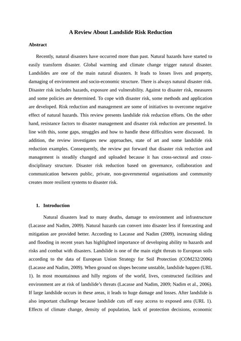 Pdf A Review About Landslide Risk Reduction