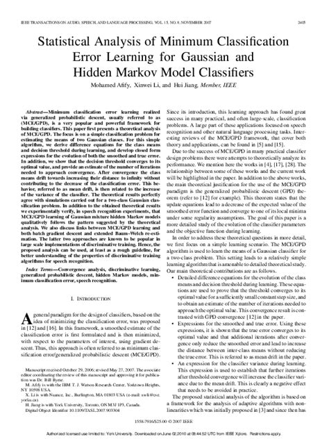 pdf statistical analysis of minimum classification error learning for