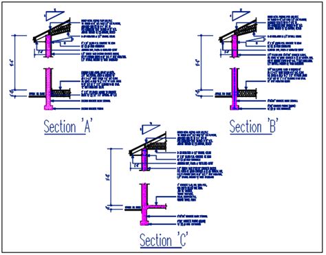 Wall Section A B And Wall Section C View Of House Detail Dwg File
