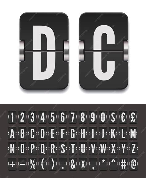 출발 정보 및 시간표 벡터 항공사 플립 보드 알파벳을 위한 공항 터미널 기계적 스코어보드 글꼴 프리미엄 벡터