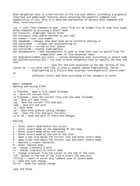 Detail Commands Of Gvim Pdf Text System Software