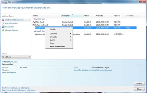 internet explorer enable or disable toolbars and