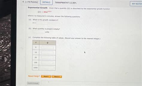 Solved Exponential Growth Given That A Quantity Q T Is