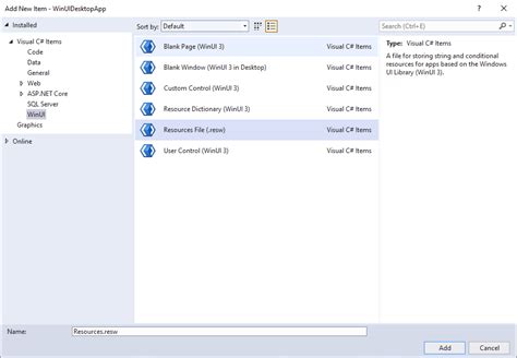 Add New Item Dialog Is Not Showing Resource File Resw On Winui In Uwp Projects · Issue 757