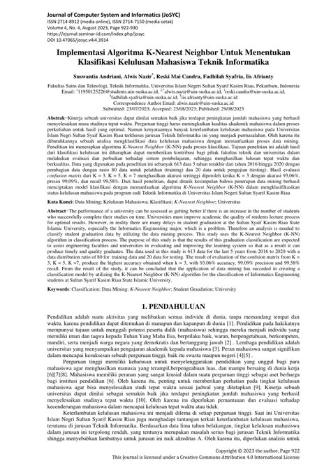 Pdf Implementasi Algoritma K Nearest Neighbor Untuk Menentukan