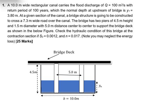 Solved 1 A 100 M Wide Rectangular Canal Carries The Flood