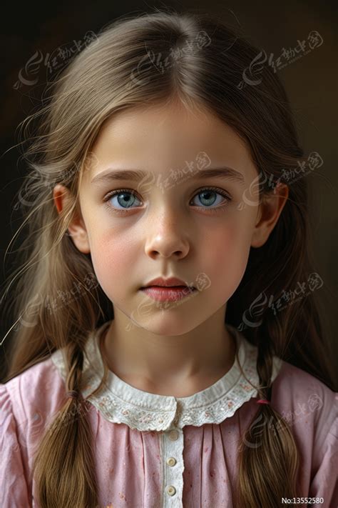 女孩留着长发蓝眼睛穿着粉色连衣裙高清图片下载 红动中国