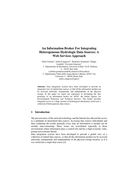 Pdf An Information Broker For Integrating Heterogeneous Hydrologic Data Sources A Web