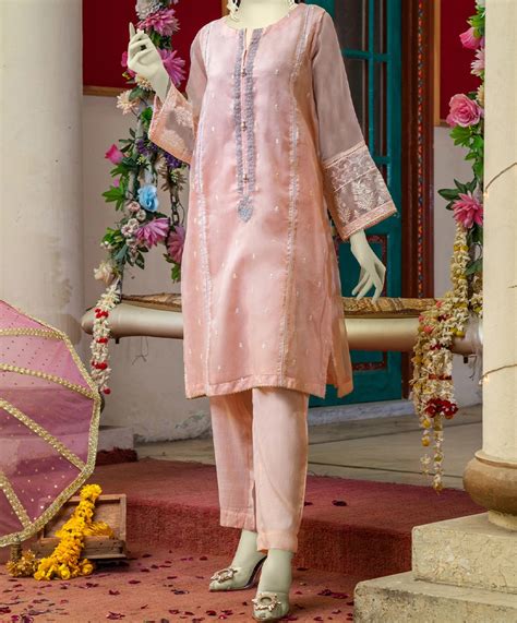 Organza 2pc Stitched Suit Peach