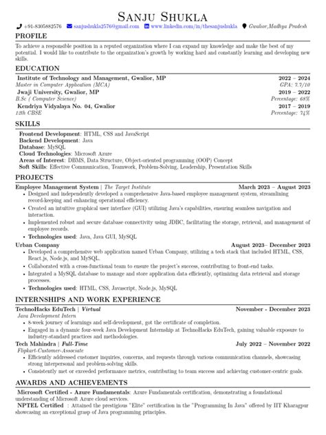 Sanju Resume Download Free Pdf Databases My Sql