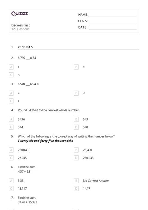 50 Decimals Worksheets For 1st Year On Quizizz Free Printable
