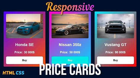 Responsive Gradient Price Cards Html Css Css Responsive Cards Youtube