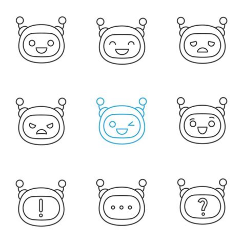 Robot Emojis Linear Icons Set Thin Line Contour Symbols Chatbot Emoticons Chat Bot Smileys