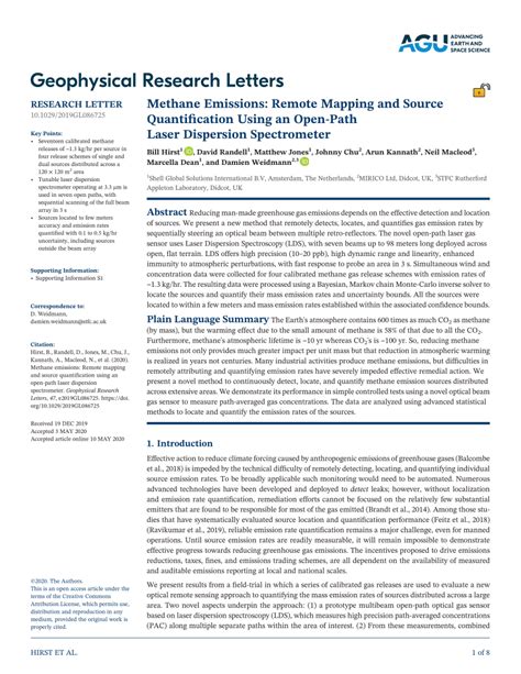 Pdf Methane Emissions Remote Mapping And Source Quantification Using An Open‐path Laser