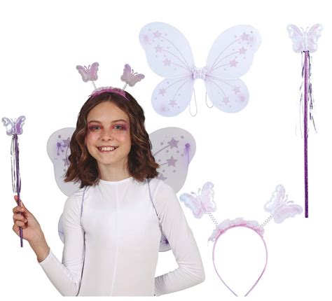 Kit Fata Farfalla Lilla Cerchietto Bacchetta E Ali 35x40 Cm