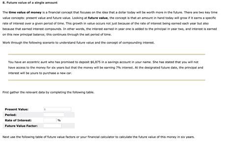Solved 8 Future Value Of A Single Amount The Time Value Of
