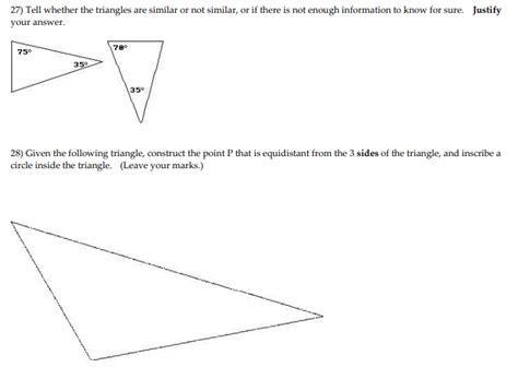 Solved 27 Tell Whether The Triangles Are Similar Or Not Chegg Com